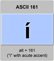 ASCII code Lowercase letter i with acute accent or i-acute, American ...